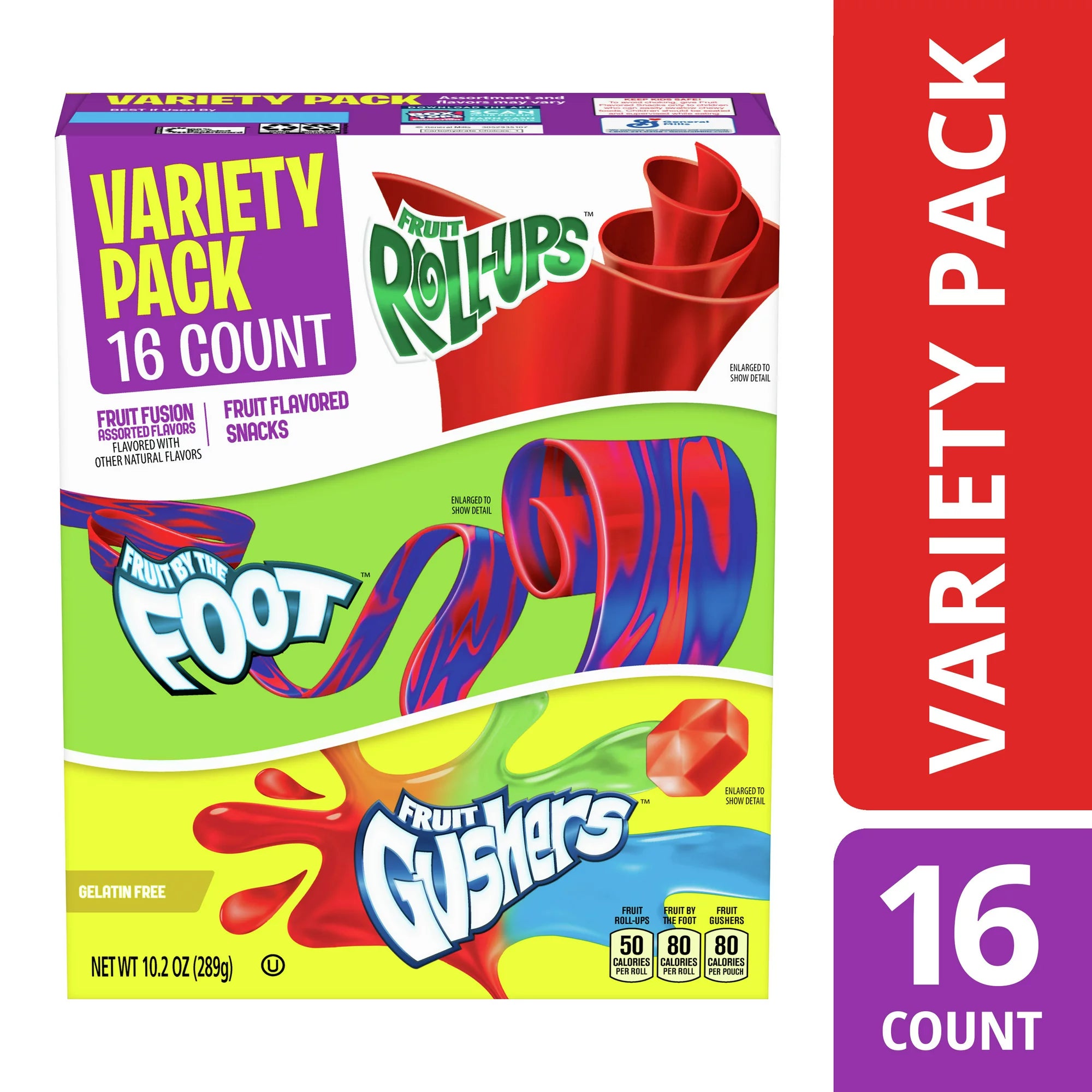 Fruit Roll-Ups, Fruit By The Foot, Gushers Snacks Variety Pack, 16 ct