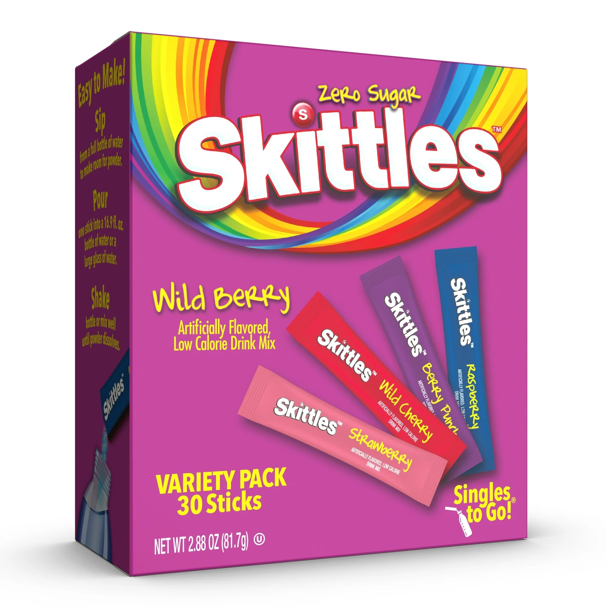 Skittles Zero Sugar Wild Berry Singles-to-Go Packs, Powdered Drink Mix